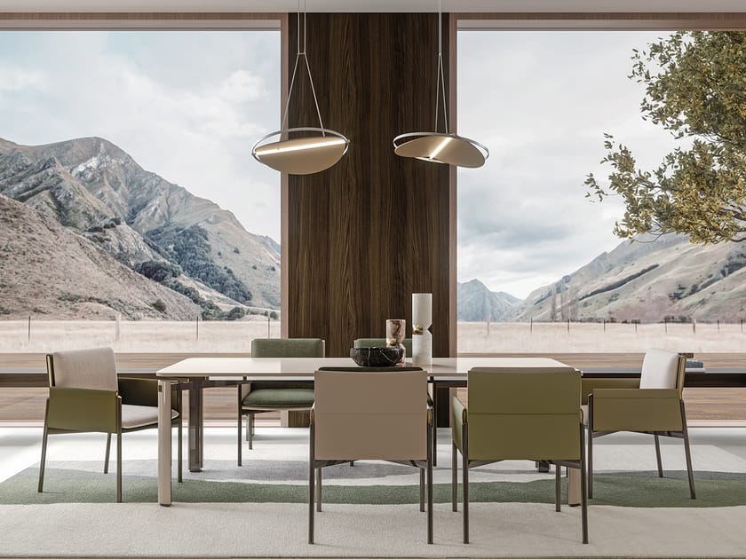 ZENIT Chair with armrests covered in leather and fabric By Turri ...