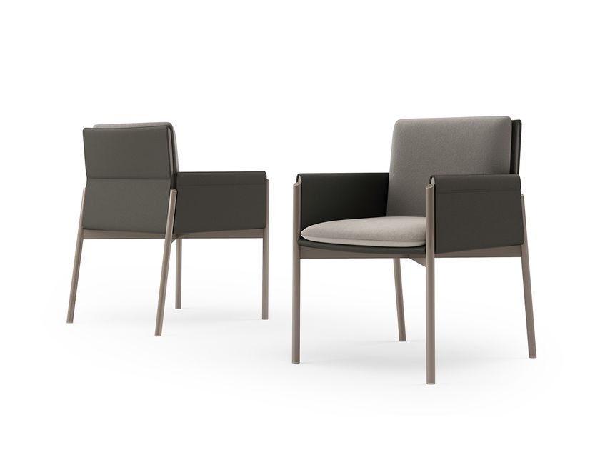 ZENIT Chair with armrests covered in leather and fabric By Turri ...