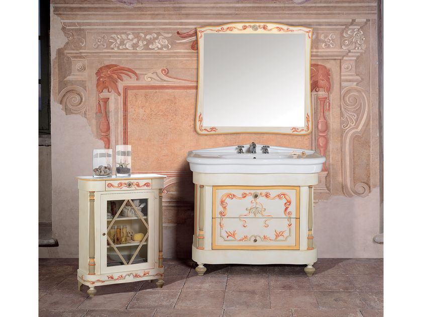 CLASSIC | Vanity unit with doors Wood and glass vanity unit with ...