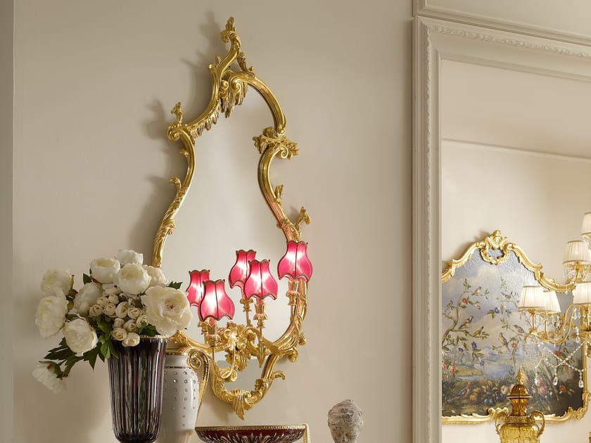 Wall-mounted gold leaf mirror with integrated lighting OPERA | Mirror with integrated lighting ...