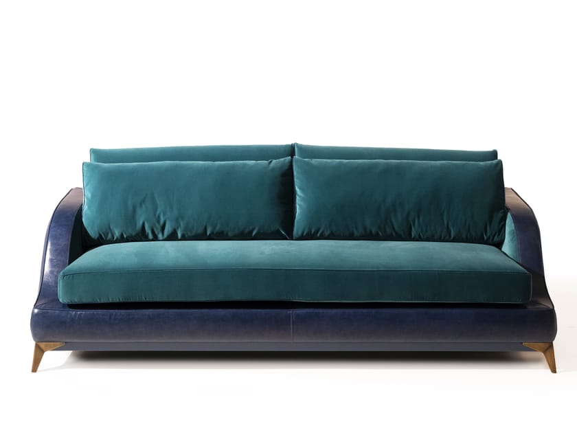 COUCH Velvet and leather sofa By Mantellassi 1926
