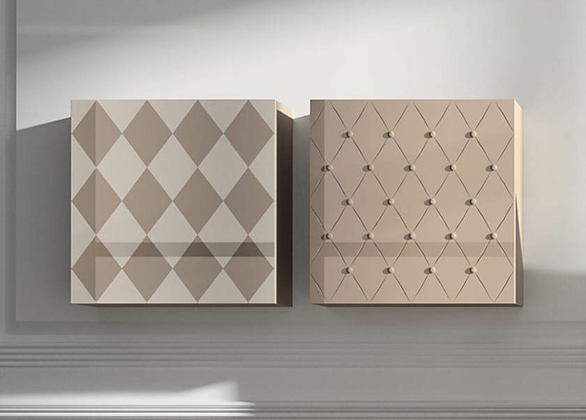 Lacquered beech wall cabinet with door CUBO CAPITONE By BeKreative