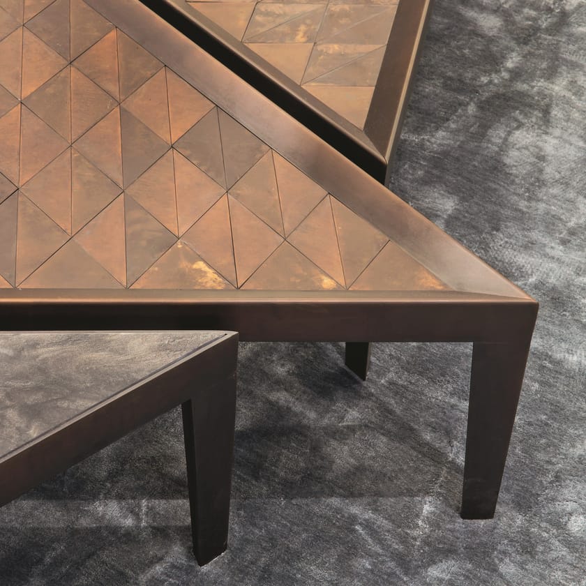 D-CODE Low triangular brass coffee table By Henge | design Massimo Castagna
