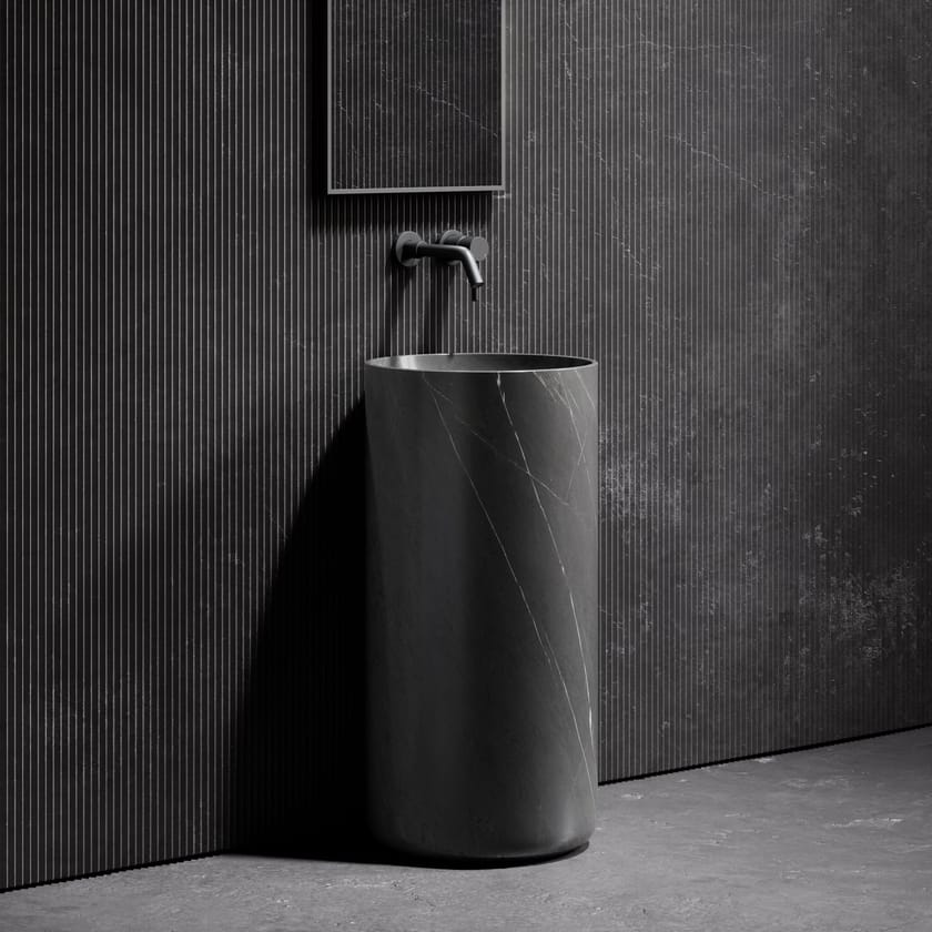 DESIGNO Freestanding round Pietra Grey marble washbasin By LUSSO