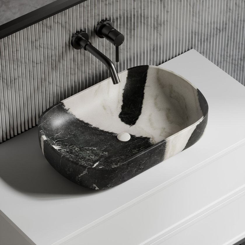DESIGNO Lavabo da appoggio ovale in marmo Panda By LUSSO