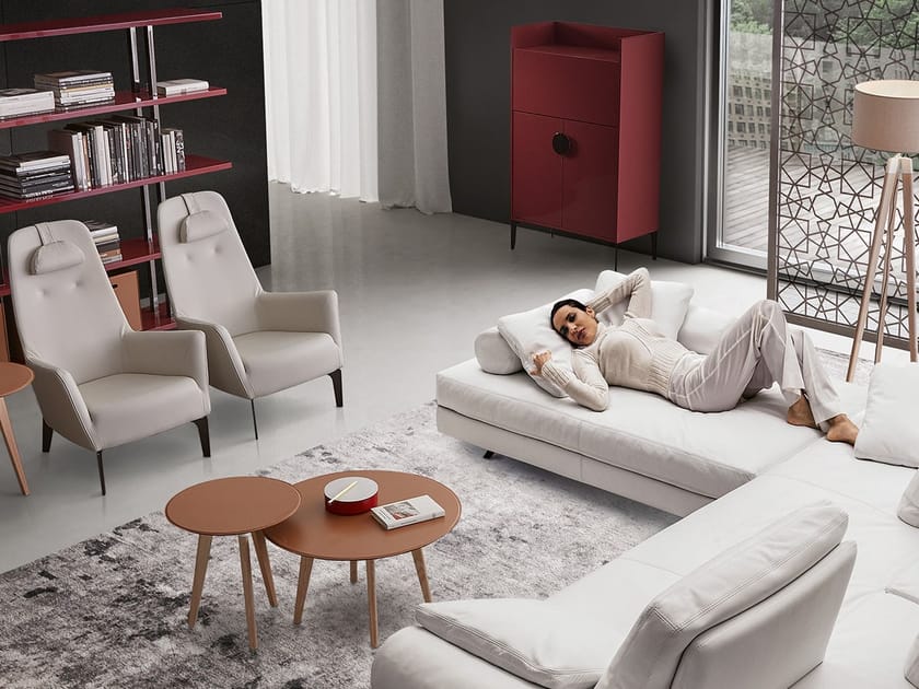 Round leather side table EDGAR | Leather coffee table Edgar Collection ...