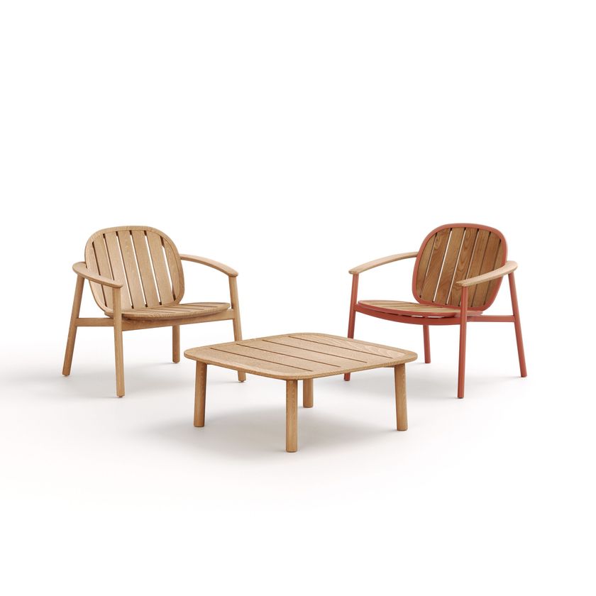 TWINS Tavolino basso da giardino in teak By emu | design Sebastian Herkner