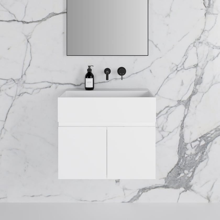 ETHOS Wall-mounted Resin Stone vanity unit with doors By LUSSO