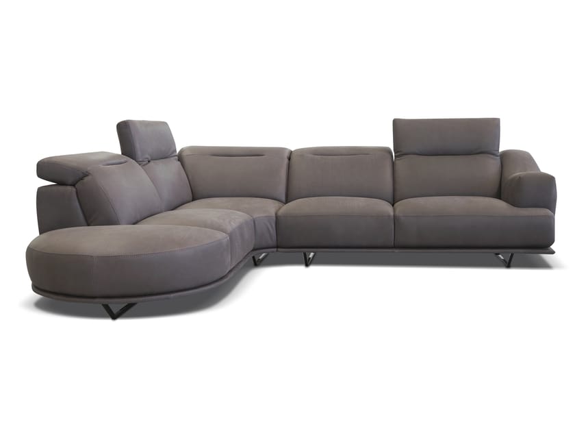 FELLINI | Sofá de esquina Sofá de cuero de esquina con reposacabeza By Rossini Sofas