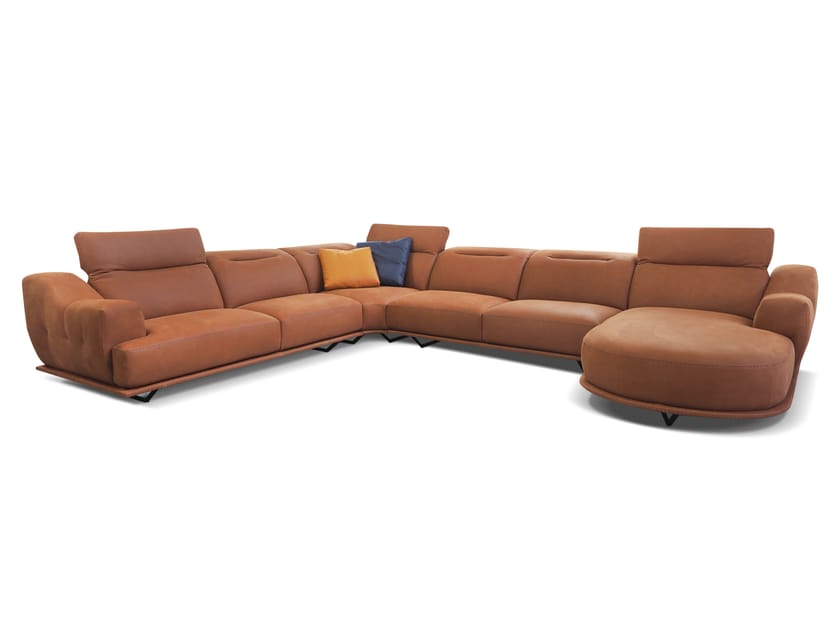 FELLINI | Sofá con chaise-longue Sofá de cuero de esquina con chaise-longue By Rossini Sofas