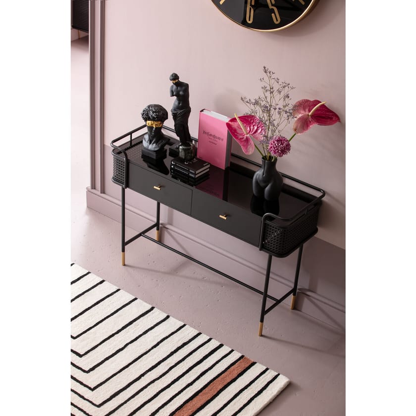 FENCE Rectangular steel and wood console table with drawers By KARE Design