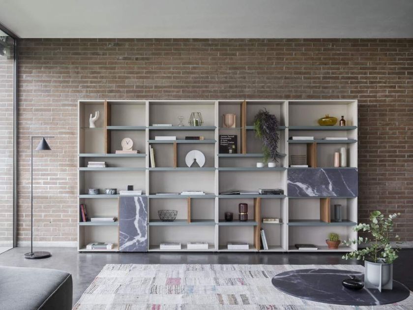 Contemporary style open freestanding lacquered wooden bookcase ...