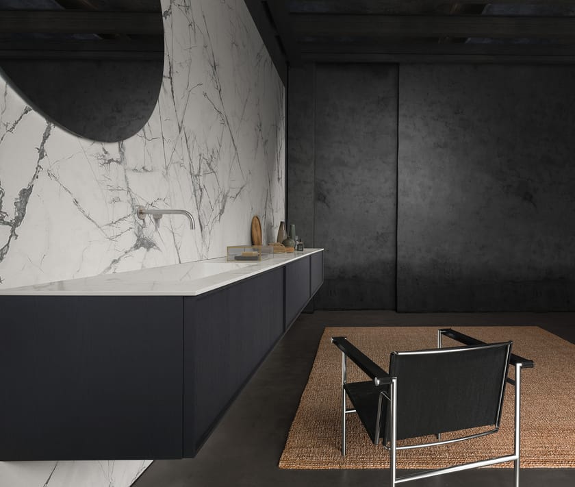 FRAME Single wall-mounted oak vanity unit with integrated washbasin By ...