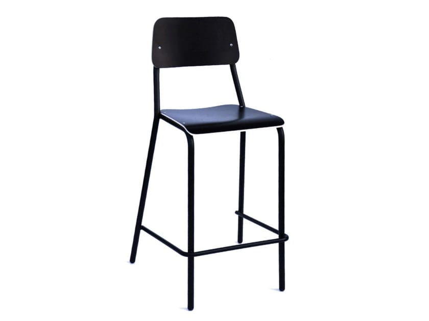 FRANCESCA | Stool High steel and wood stool with back By Belca