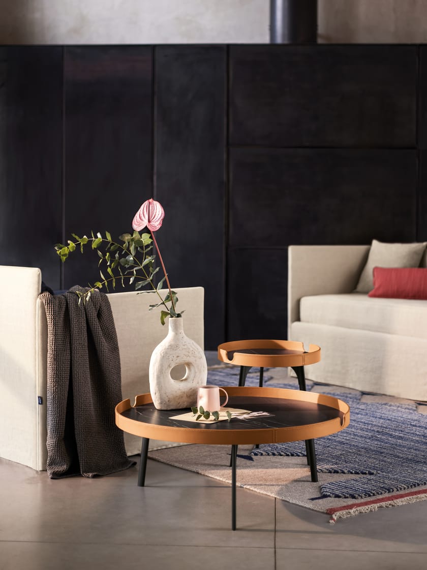 GABRI Round coffee table in leather and Neolith By Bolzan Letti ...