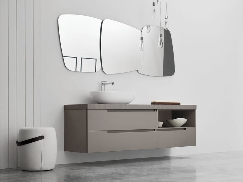 Sectional wall-mounted wooden vanity unit with drawers GOLD ...