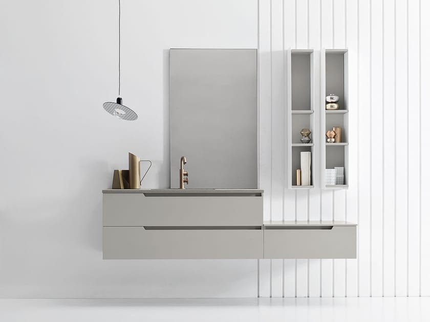 Sectional wall-mounted wooden vanity unit with drawers GOLD ...