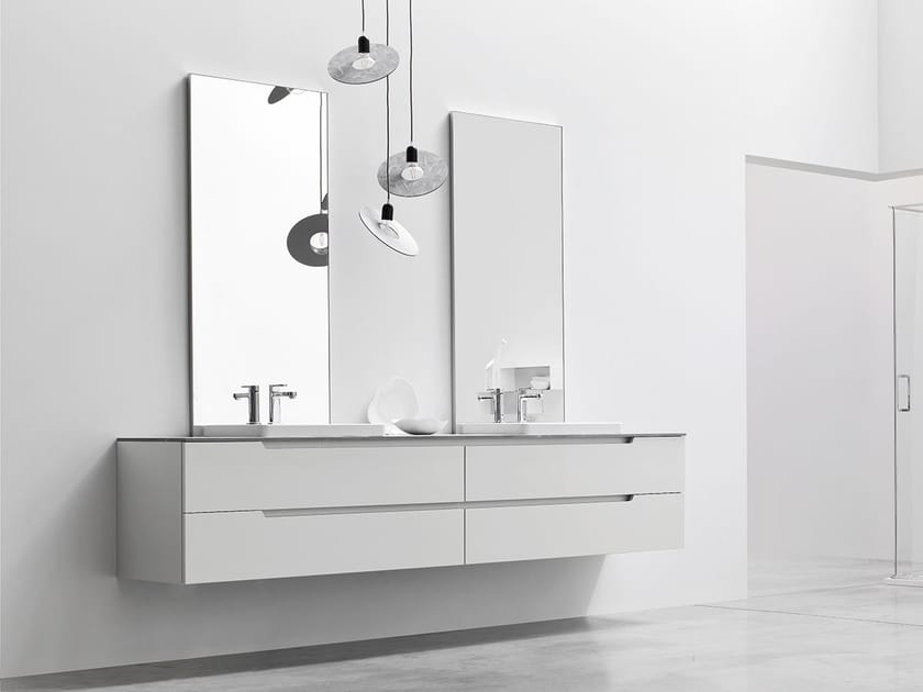 Sectional wall-mounted wooden vanity unit with drawers GOLD ...