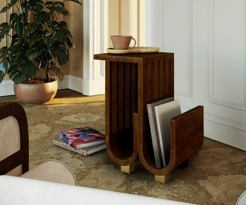 Walnut high side table with integrated magazine rack GOSCHEN By Wood ...