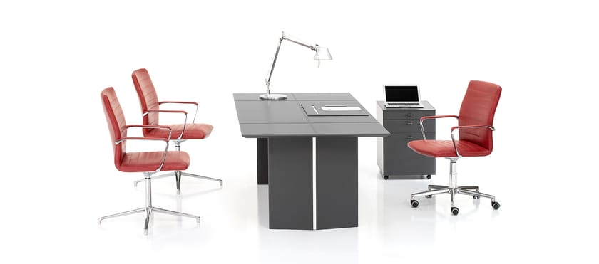 Rectangular leather office desk HELIOS By Polflex