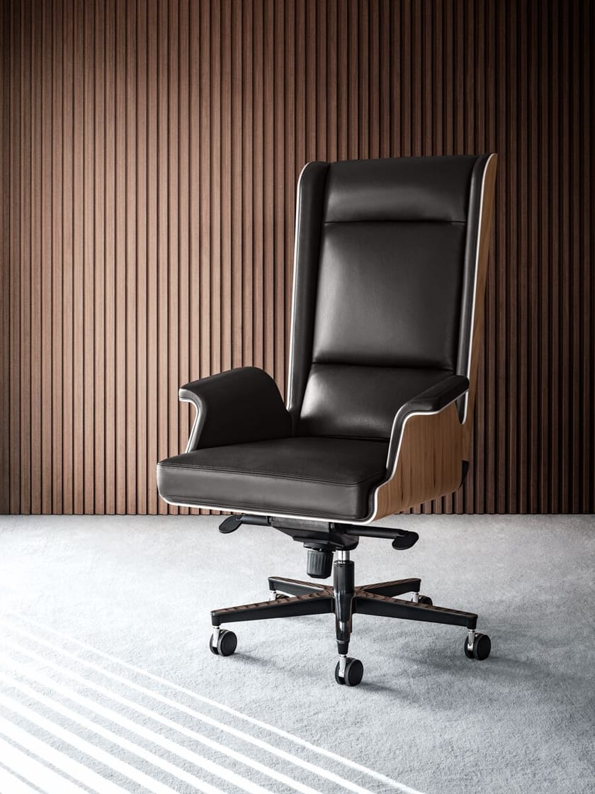 GARBO High-back leather and wood executive chair By i 4 Mariani ...