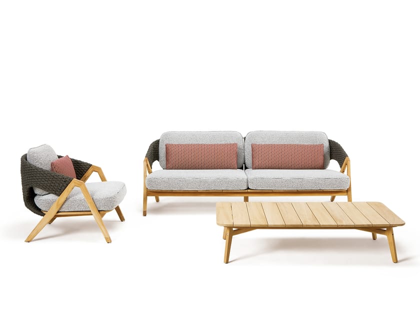 KNIT 3 seater teak garden sofa By Ethimo | design Patrick Norguet
