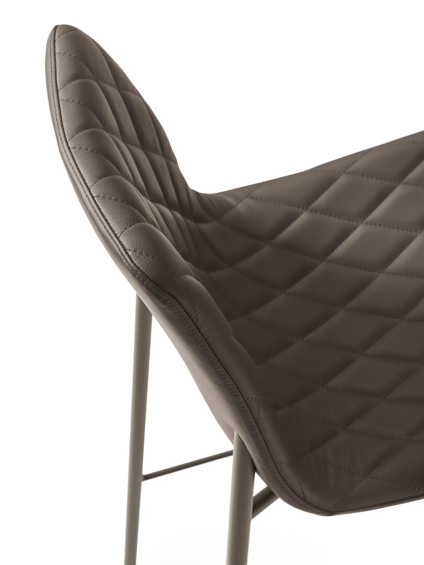 LENNY High leather stool with back By EFORMA