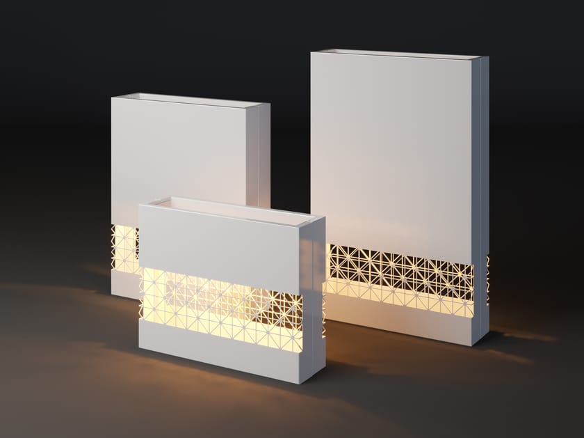 High metal planter with light LUMI TILE STRIP By Laubo
