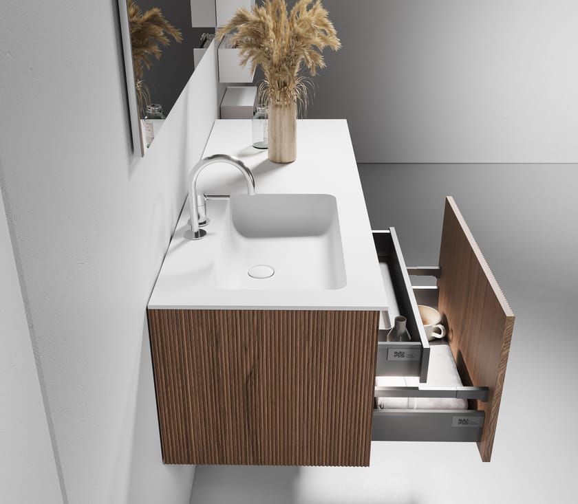 M15 | Vanity unit Wall-mounted walnut vanity unit with cabinets By ...