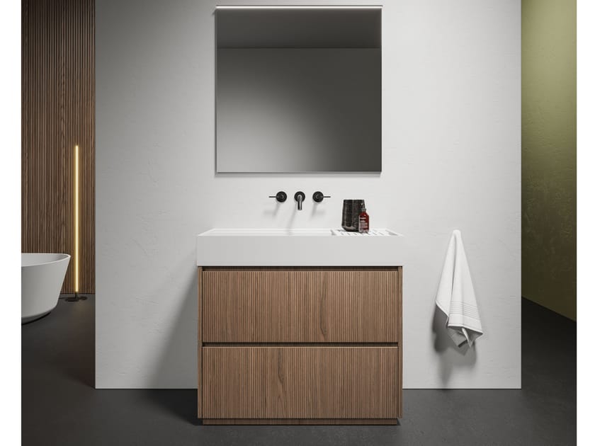 M22 | Vanity unit Floor-standing walnut vanity unit with drawers By ...