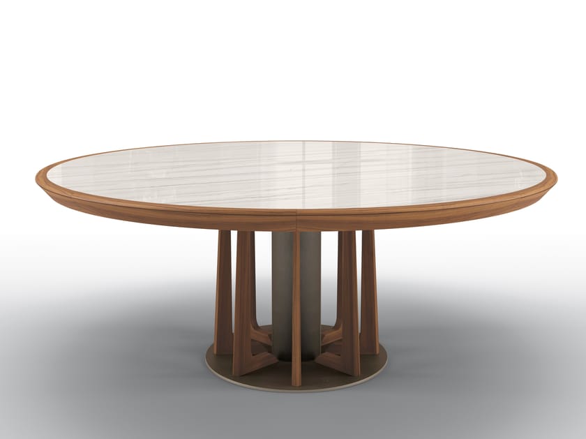 PETRUS Round table in marble and canaletto walnut By BRUNO ZAMPA