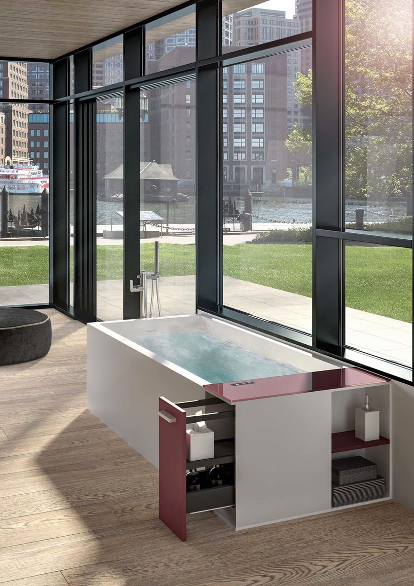 Rectangular resin bathtub with storage modules MODULA F Modula ...
