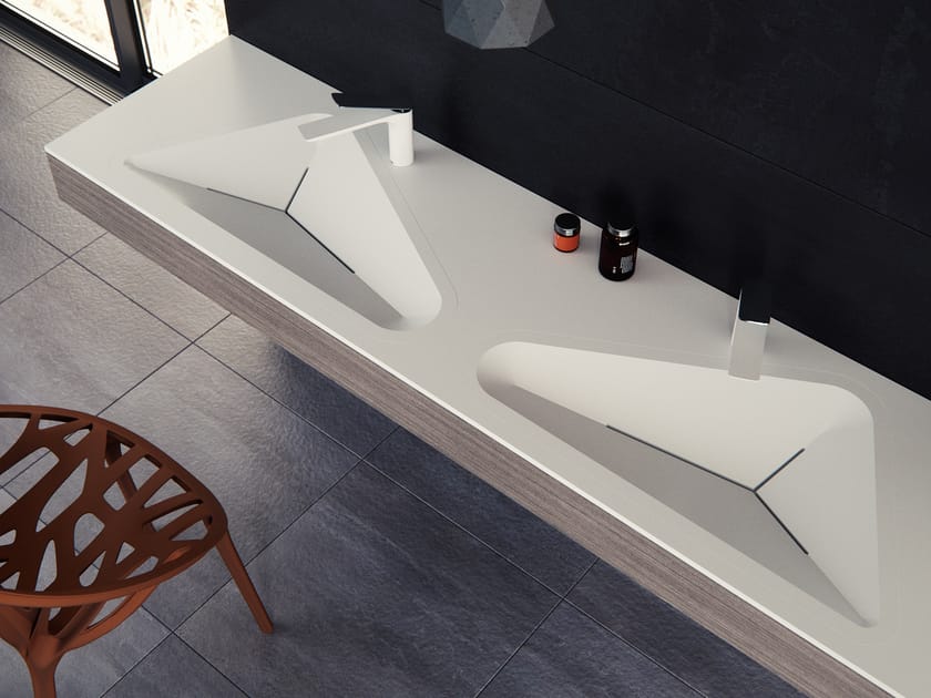 Lavabo doppio in Meridian Solid Surface® con piano MONOLIT-02 Collezione MONOLIT By Le Projet