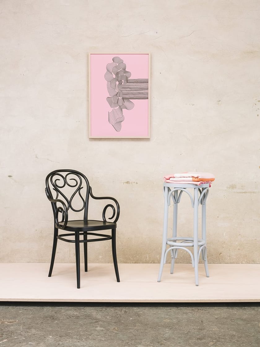 N° 73 | Stool with integrated cushion High wooden barstool By TON