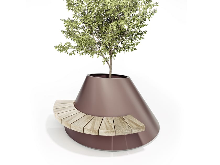 Curved galvanized steel Bench with Integrated Planter NECK By LAB23