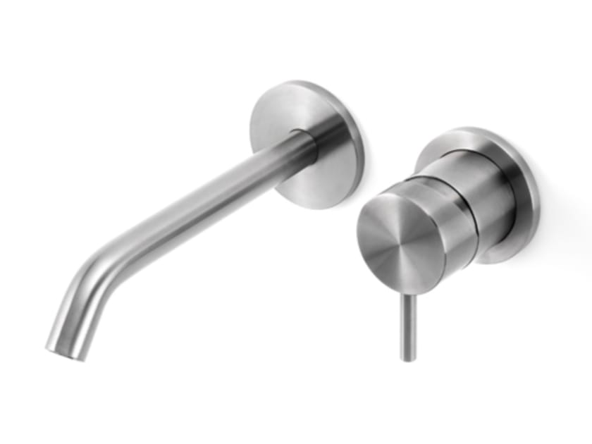 Wall-mounted stainless steel washbasin mixer with individual rosettes ...