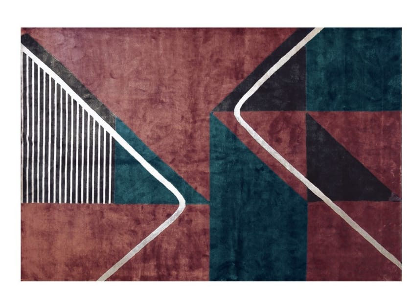 Handmade rectangular rug with geometric shapes PATHWAY BORGOGNA Dafè ...