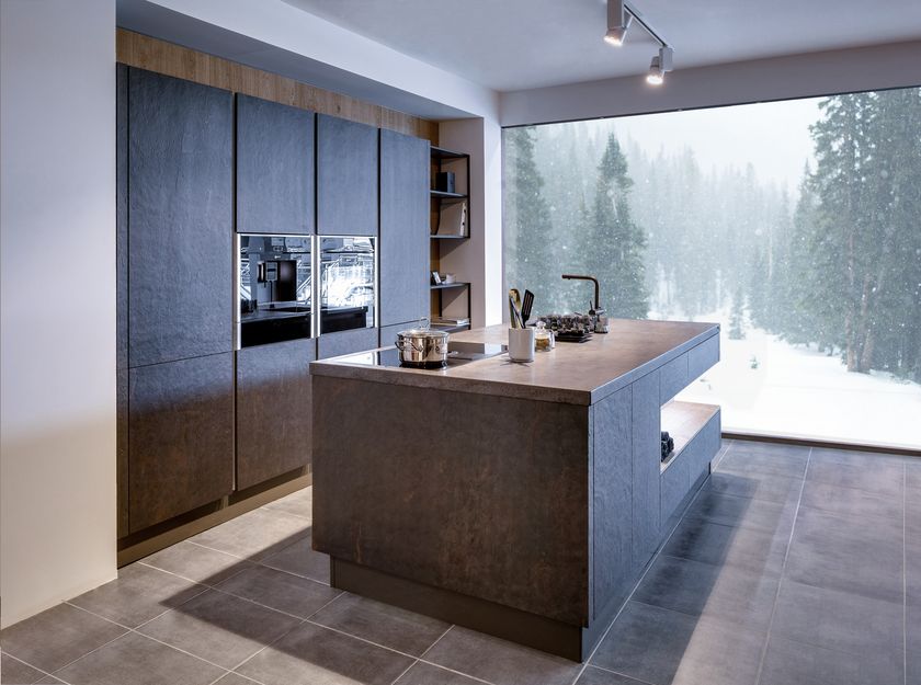 PIERRA Oak veneer and slate kitchen with island By Driada