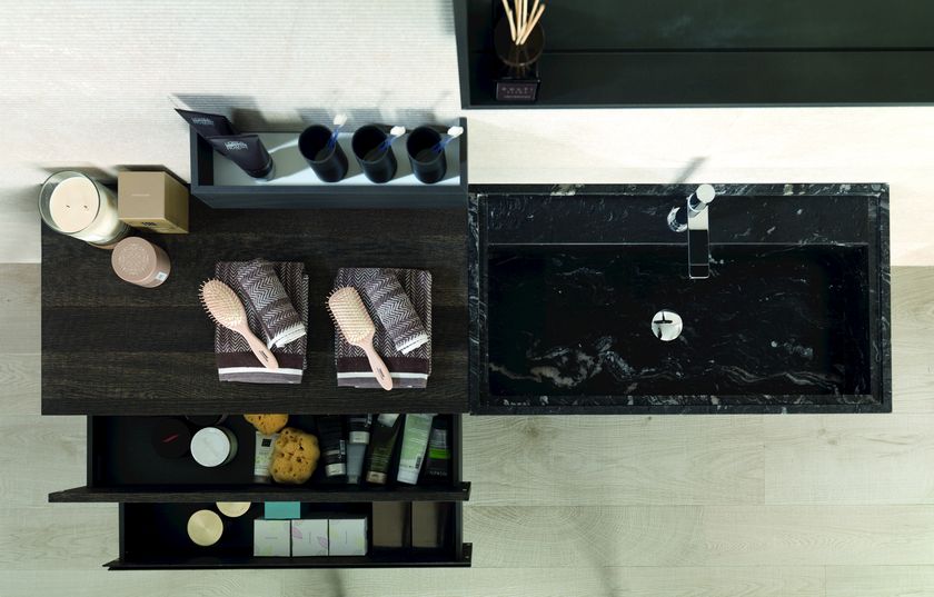 Wall-mounted oak vanity unit with mirror PREMIUM ICON - ROBLE CARBON ...