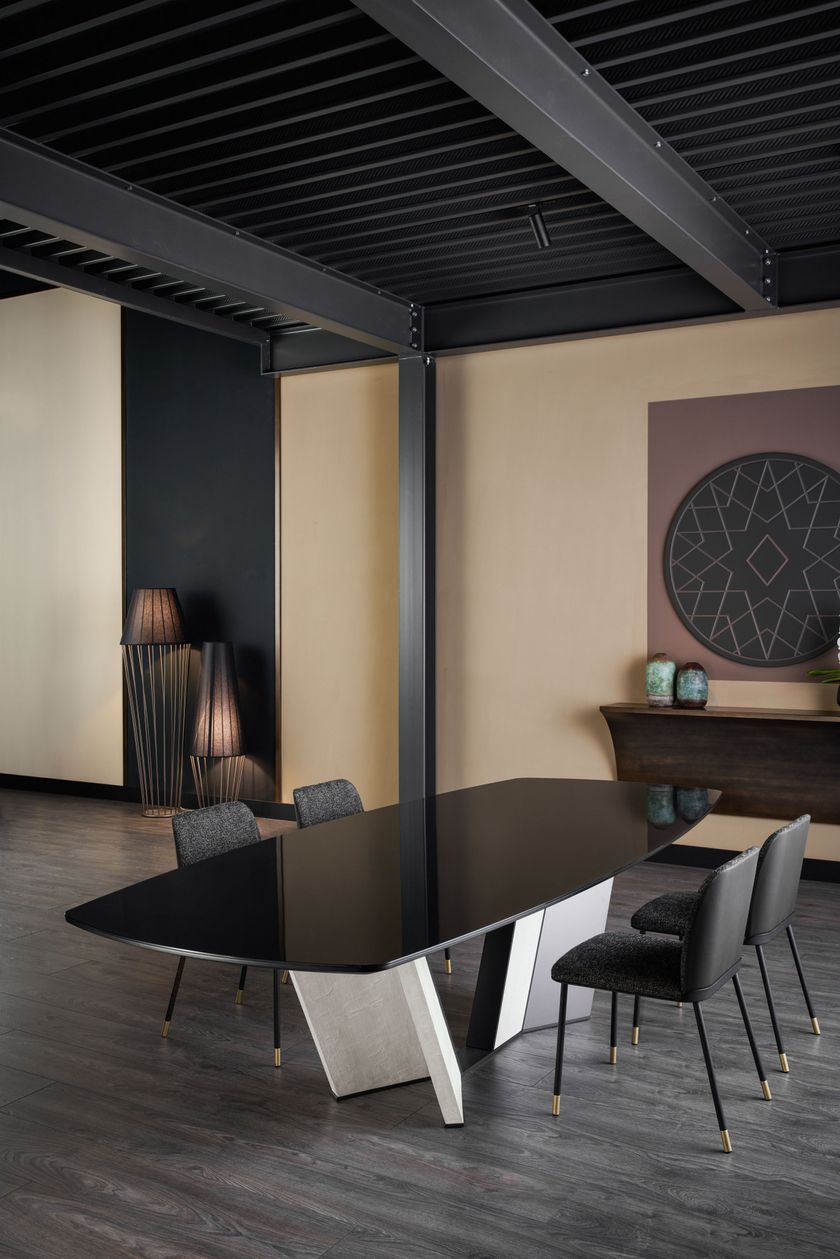 PRISMA Rectangular table with ceramic top and metallic base By Cantori