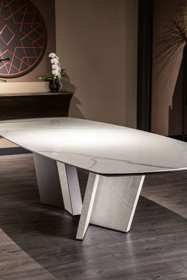 PRISMA Rectangular table with ceramic top and metallic base By Cantori