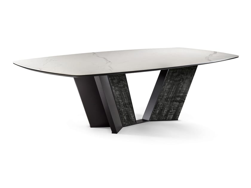 PRISMA Rectangular table with ceramic top and metallic base By Cantori