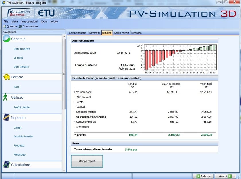 Solar, photovoltaic plant calculation PV-Simulation 3D By EDILCLIMA