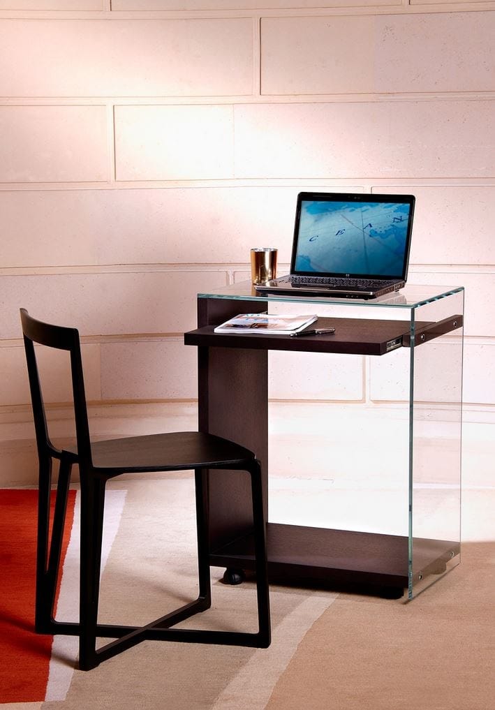 Mobile porta computer in vetro temperato su ruote LAPTOP - ZEN 7 By Adentro