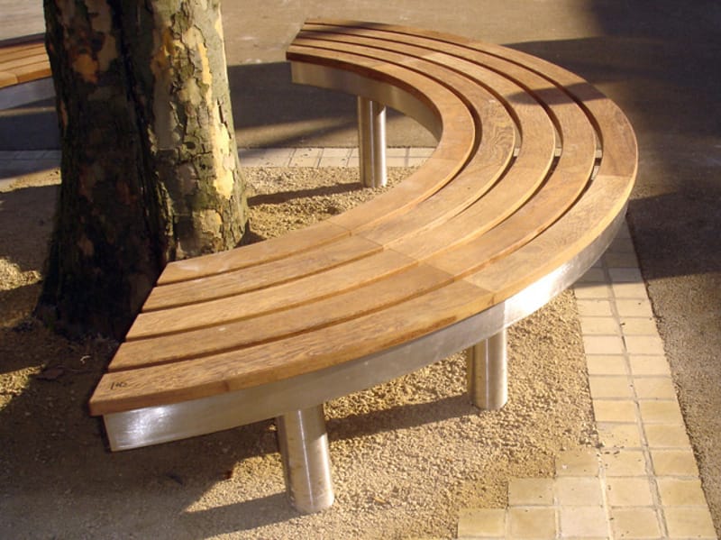 Curved stainless steel and wood Bench TREE ACCESS By Factory Furniture