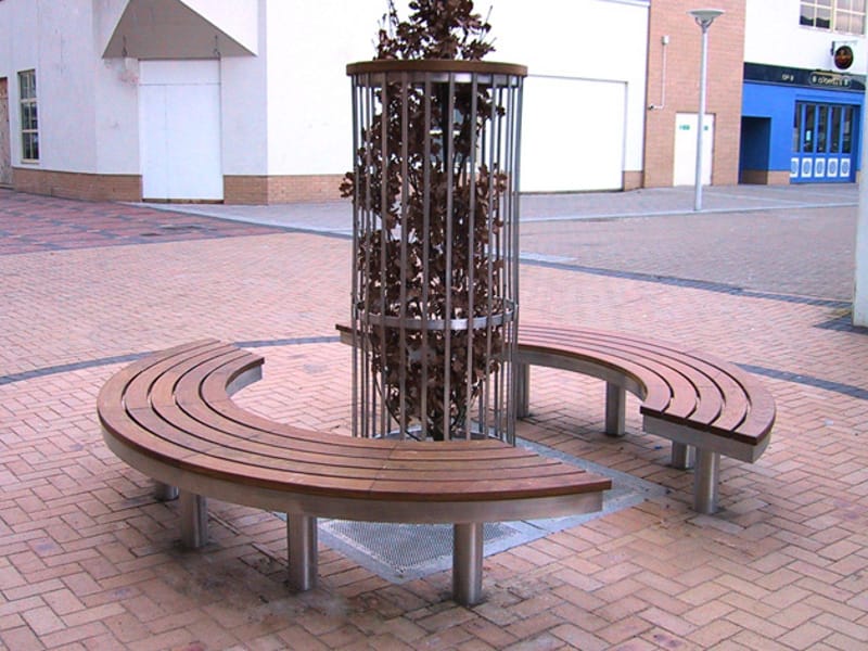 Curved stainless steel and wood Bench TREE ACCESS By Factory Furniture