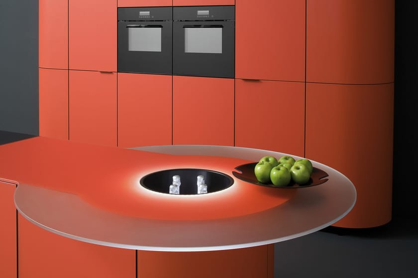 Lacquered tempered glass kitchen with island ARGENTO VIVO By GD ...