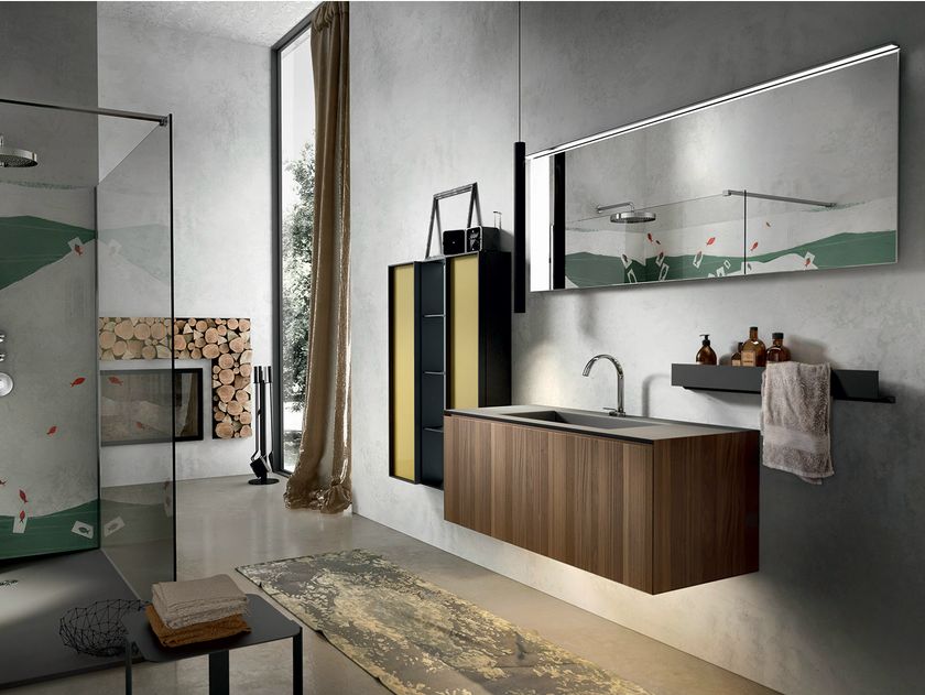 Meuble sous-vasque mural en noyer avec rangement CHRONO 306 By Edoné by ...