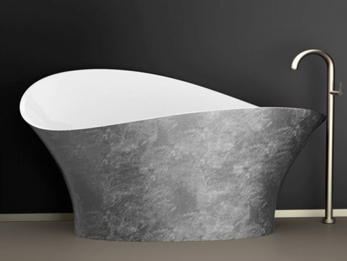 Freestanding silver leaf bathtub FLOWER STYLE SILVER By Glass Design