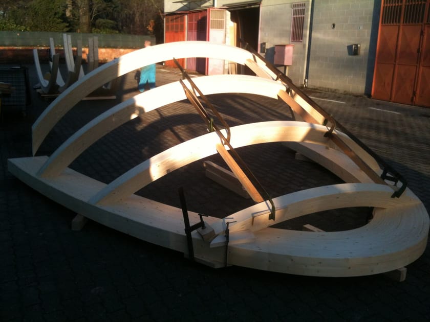 Timber roof structure and timber truss Lamellar wood elements By DDF